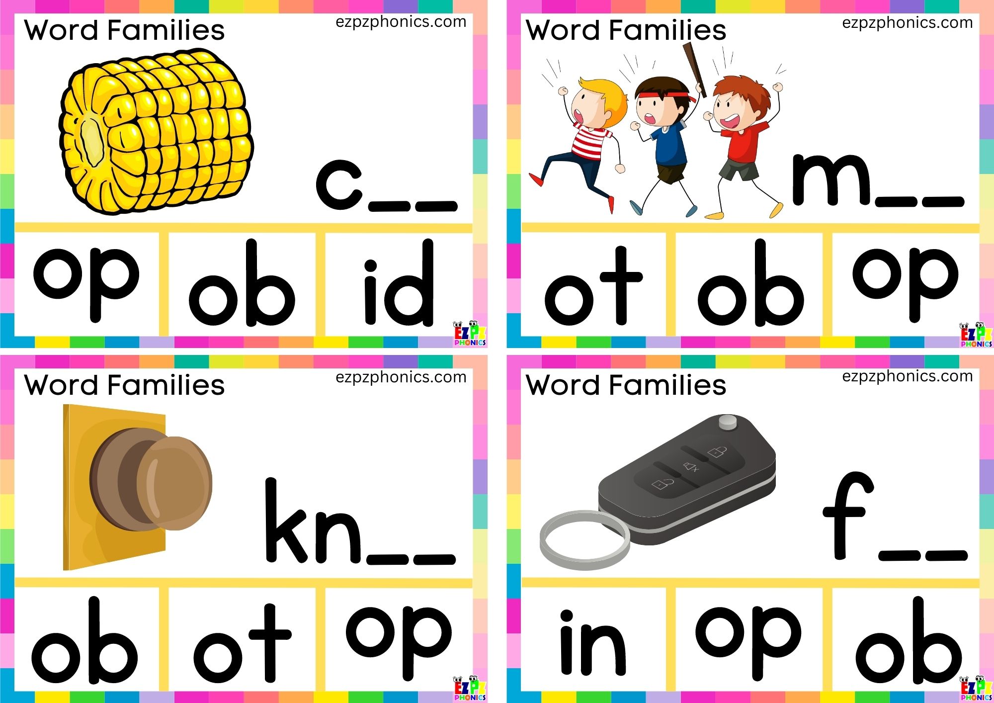 ob Word Family Finish the word and clip the correct letters group 2 - ezpzphonics.com